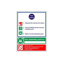 Fire Action Sign, Assembly Point & Instructions, Rigid Plastic