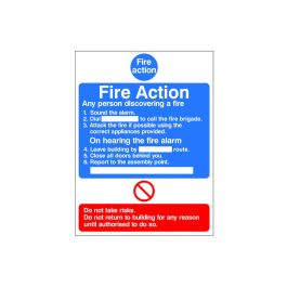 Fire Action Sign, "Any Person Discovering A Fire", Rigid Plastic
