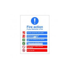 Fire Action Sign, Instructions with Signs, Rigid Plastic